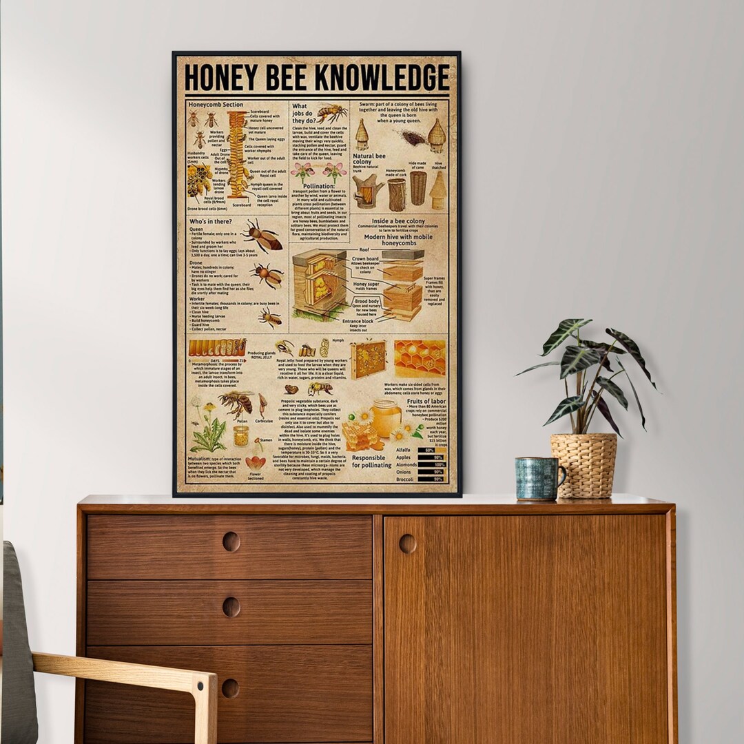 Unframed Honey Bee Knowledge Poster, Honey Bee Lover Gift, All About ...