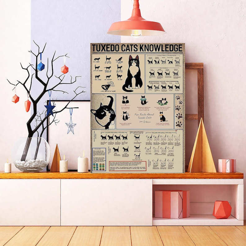 Unframed Tuxedo Cats Knowledge Poster, Cat Facts Wall Art, Tuxedo Cat ...