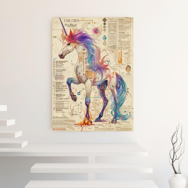 Unframed Anatomical Unicorn Knowledge Poster, Fantasy Science Unicorn ...