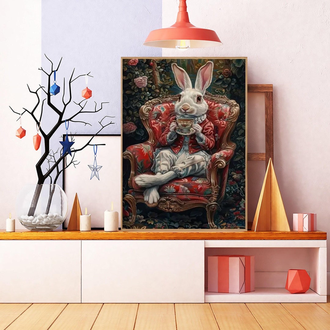 Unframed White Rabbit Victorian Portrait Poster, Royal Pet Portrait ...