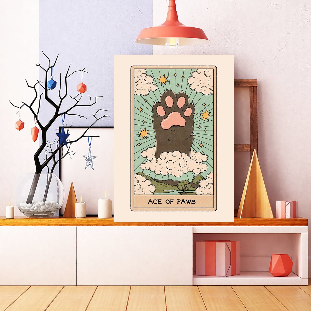 Ace of Paws Cats Tarot Posters, Mystical Astrology Celestial Decor, Cat ...