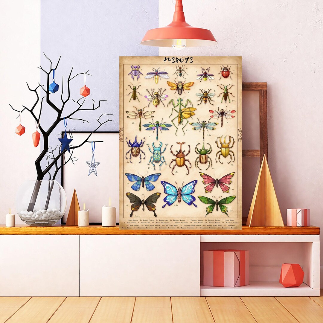 Unframed Fantasy Insect Chart Poster, Magical Bug Species Wall Art ...