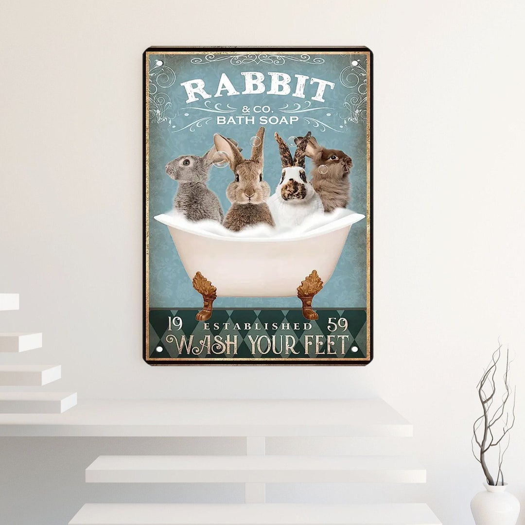 Rabbit Co Bath Soap Bathroom Poster, Rabbit Bathroom Funny Art, Rabbit ...