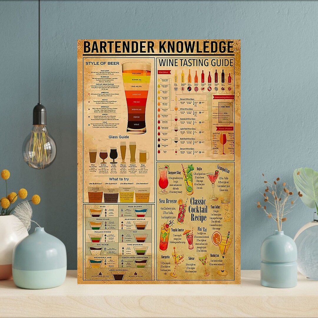 Bartender Knowledge Vintage Poster, Vintage Knowledge Poster Home Decor, Bartender Lovers Poster ...