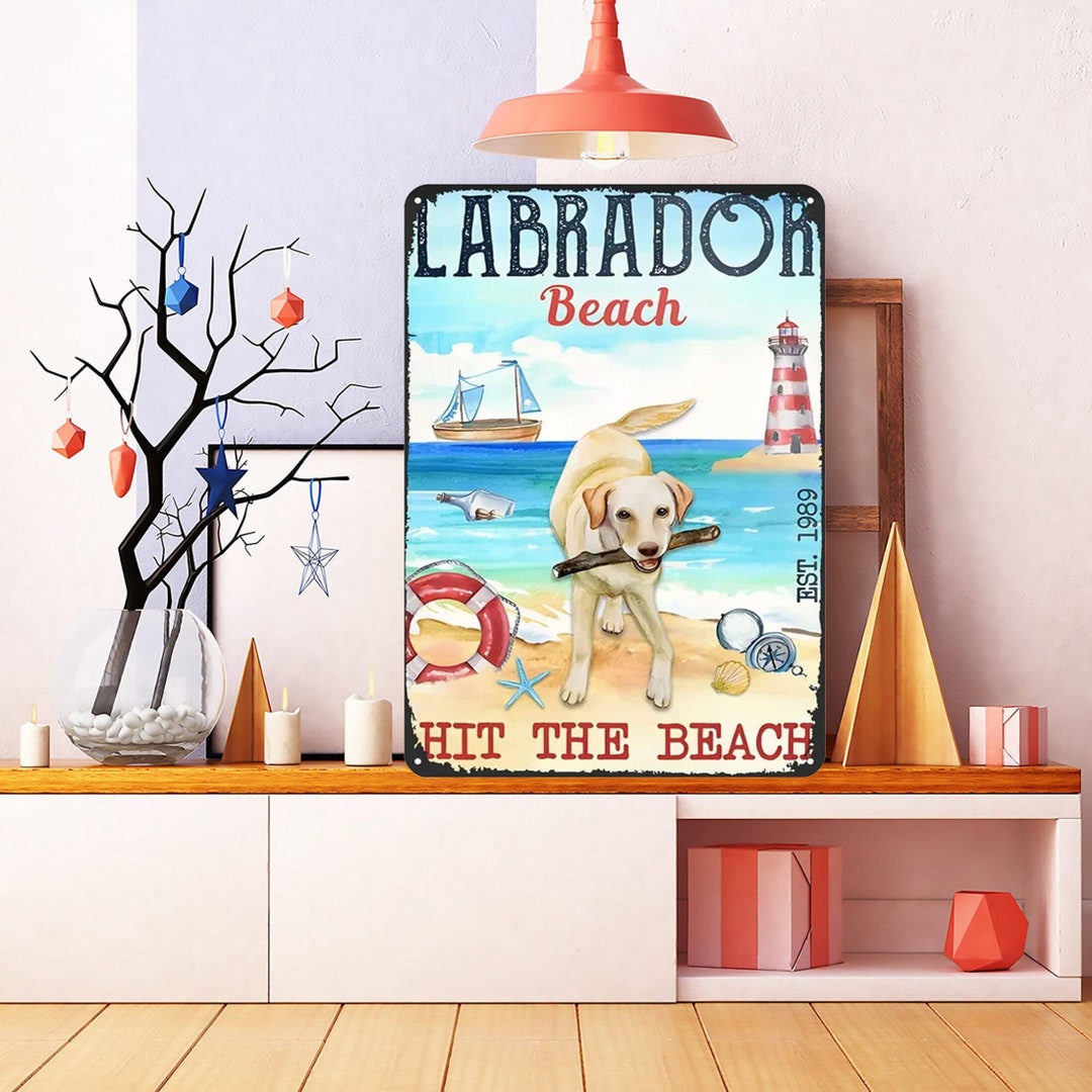 Vintage Labrador Hund Hit The Beach Poster, Schwimmer Geschenk, Hund ...