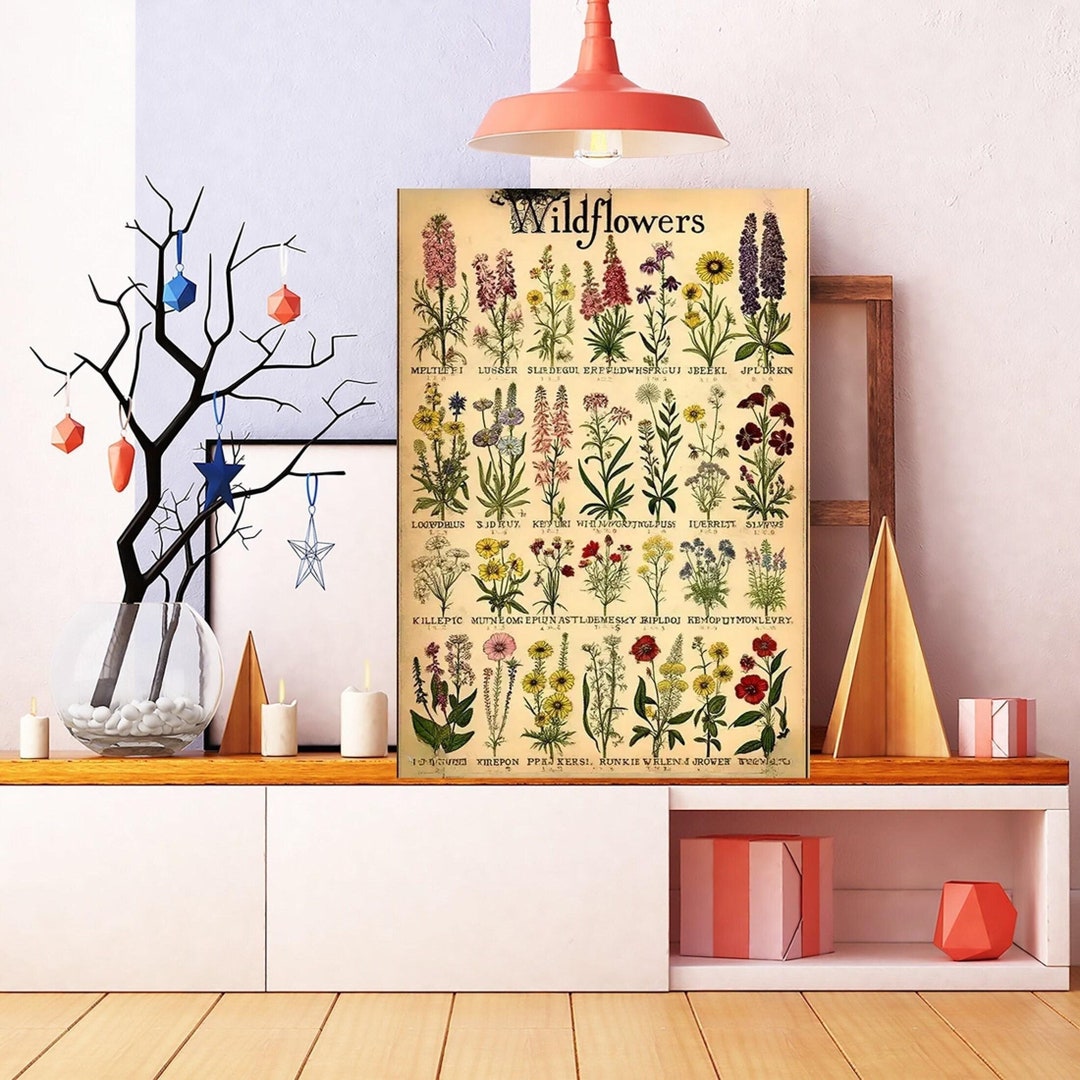 Unframed Wildflowers Chart Poster, Minimalist Botanical Art, Botanical ...