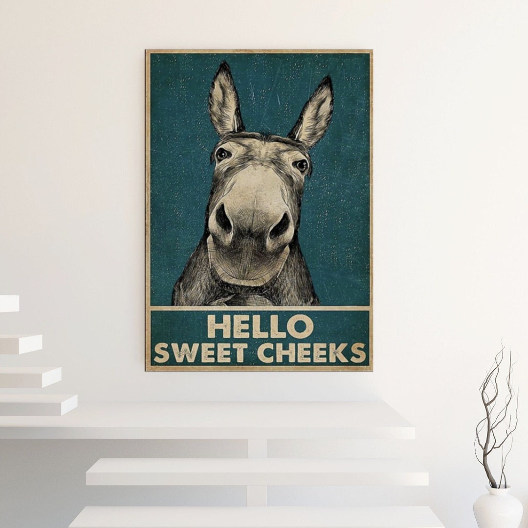 Donkey Hello Sweets Cheeks Bathroom Poster, Retro Donkey Face Bathroom ...