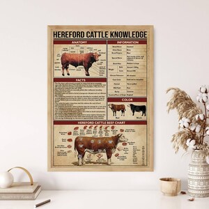 Hereford Cattle Knowledge Vintage Poster, Hereford Cattle Lover Gift ...