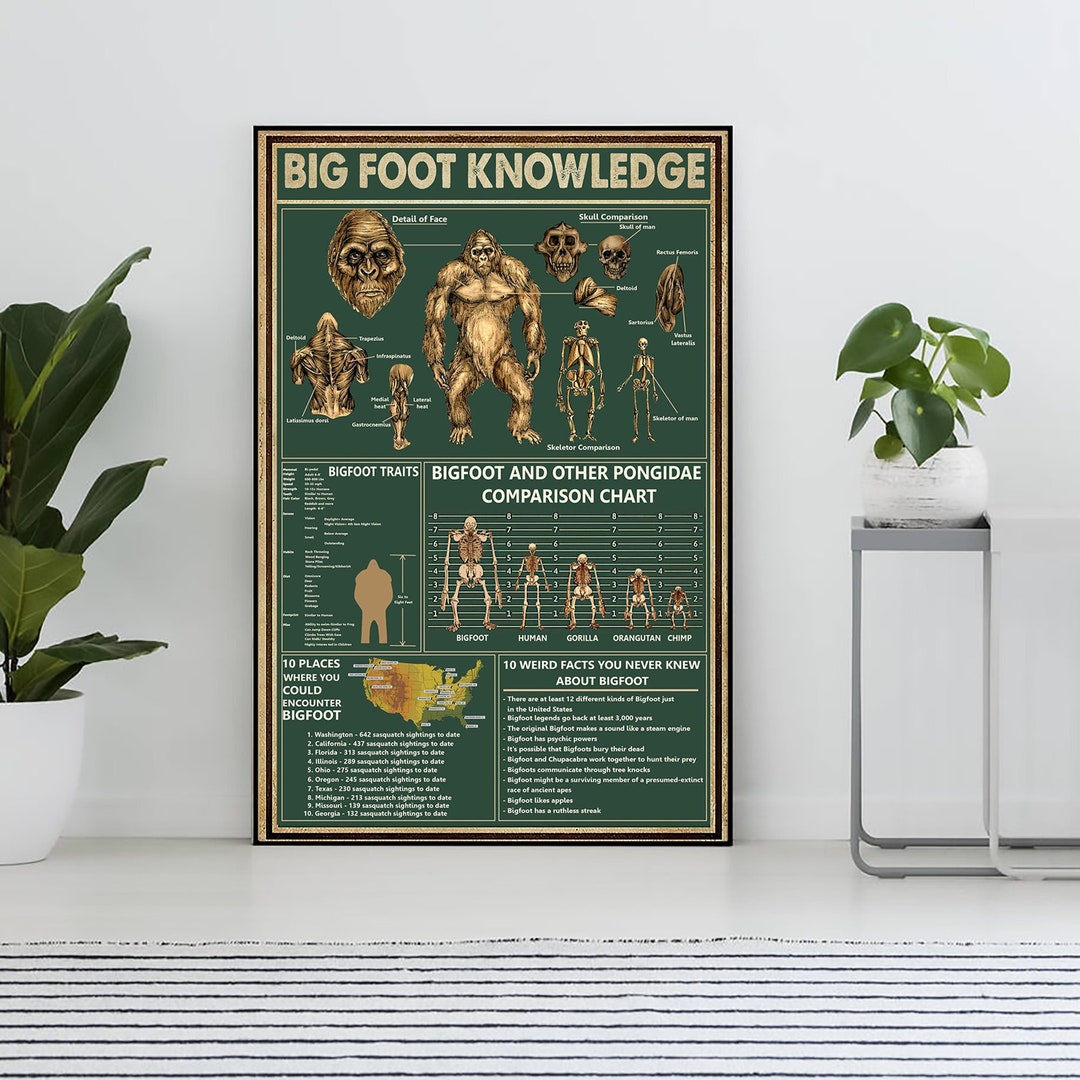Unframed Big Foot Knowledge Vintage Poster, Big Foot Lover Gift, All ...