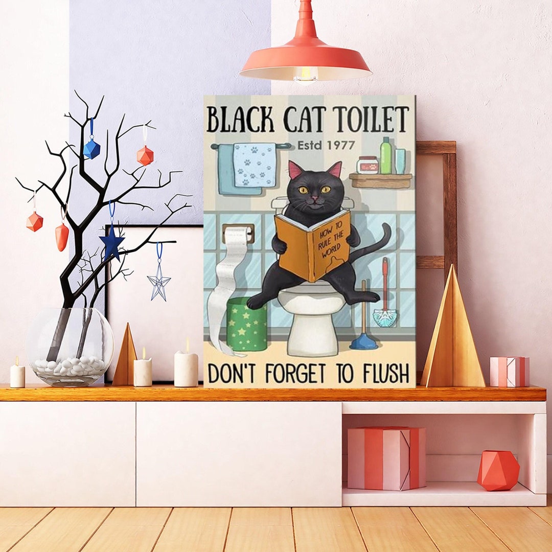 Unframed Funny Black Cat Bathroom Art Print, Black Cat Toilet Don't ...