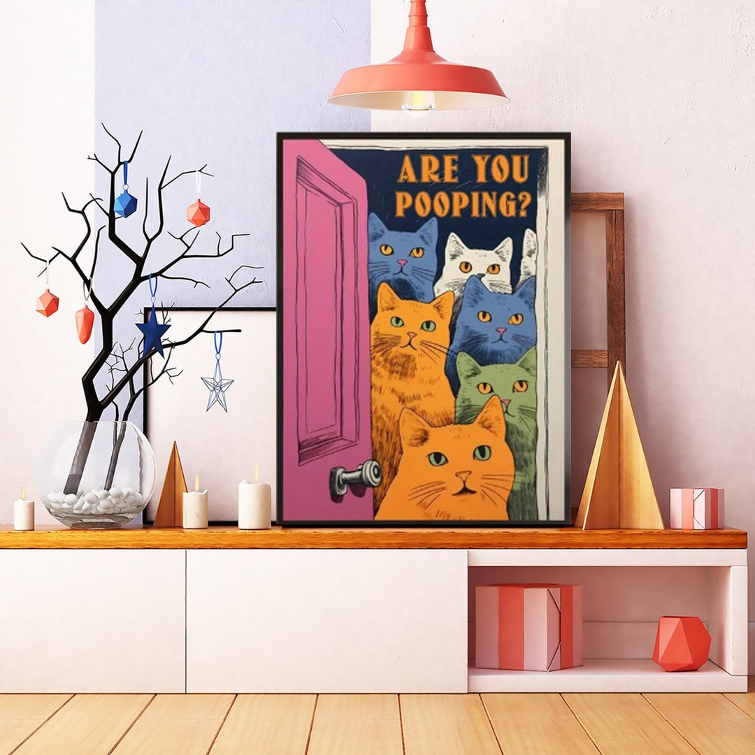 Unframed Are You Pooping Cats Bathroom , Retro Wall Art, Retro Bathroom ...
