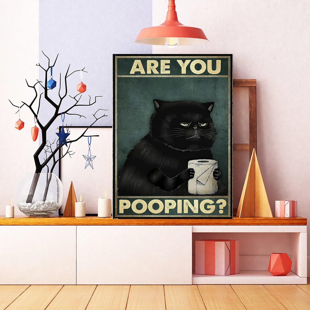 Are You Pooping Print Funny Black Cat, Pooping Print Toilet Wall Art ...