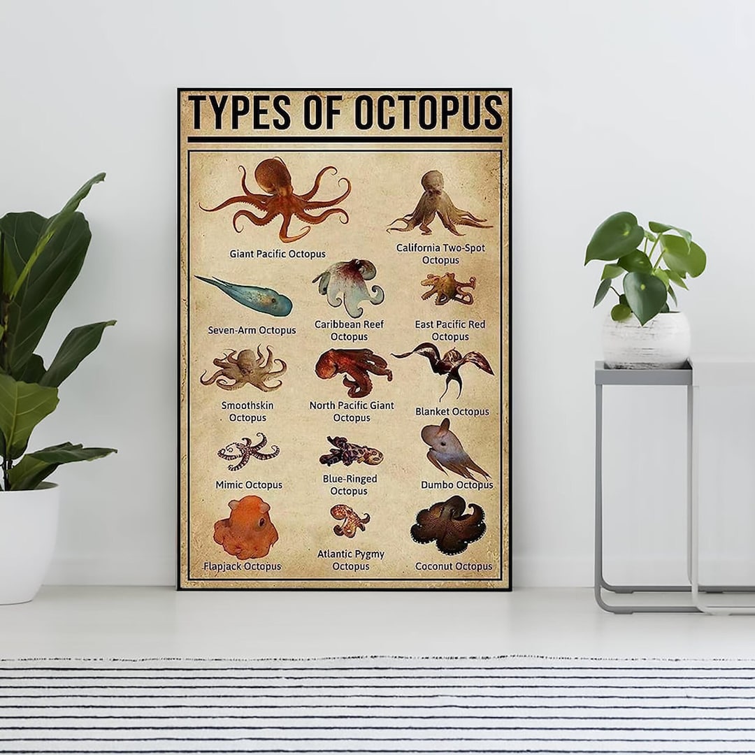 Types of Octopus Vintage Poster, Octopus Lover Gift, Octopus Art Print ...