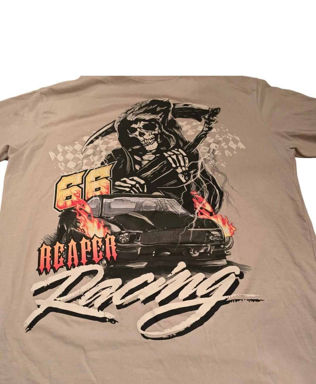 Grim Reaper Racing T-shirt Men’s Large – Beige Skull Biker Graphic Tee ...