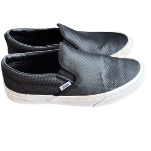 Vans Perforated Leather Black Classic Slip-on Sneaker Mens Sz 7 Womens ...