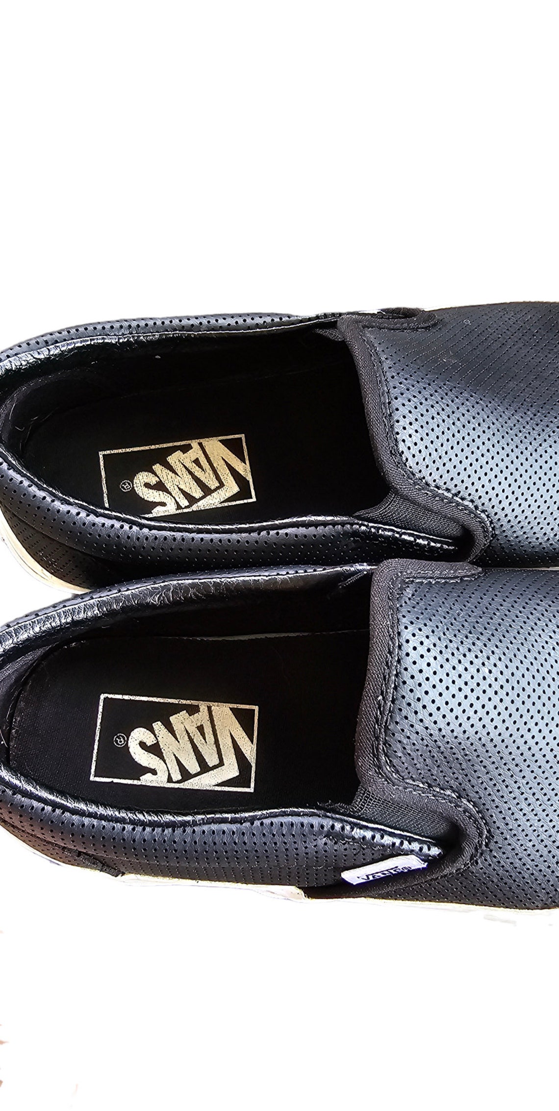 Vans Perforated Leather Black Classic Slip-on Sneaker Mens Sz 7 Womens ...