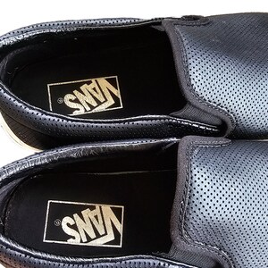 Vans Perforated Leather Black Classic Slip-on Sneaker Mens Sz 7 Womens ...