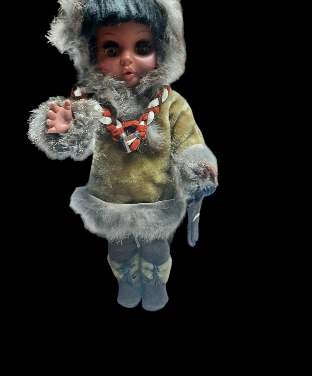 Eskimo Native Inuit Doll - 11" With Hooded Faux Rabbit Fur Coat, Parka ...