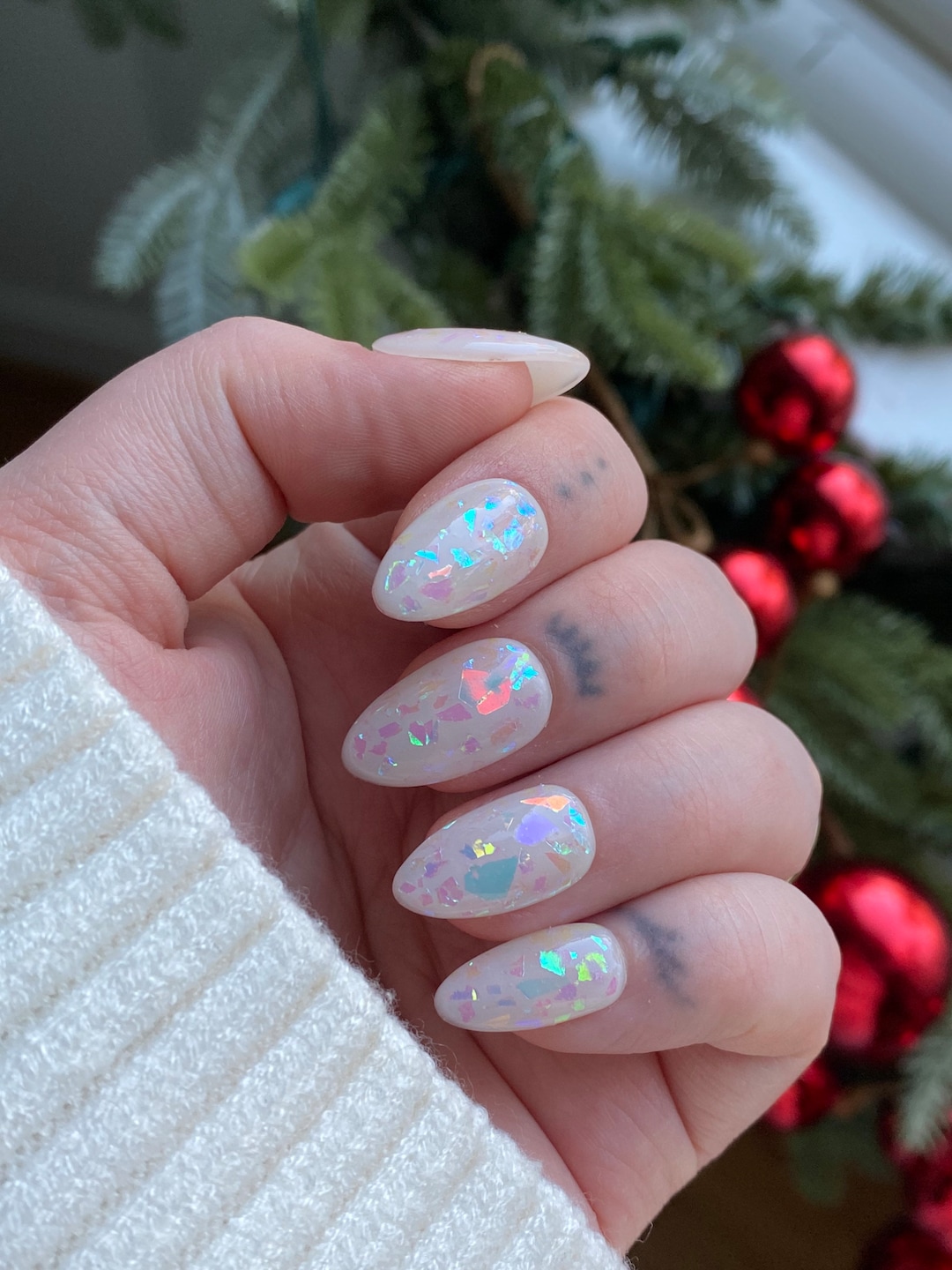 White Opal Iridescent Glitter PRESS ON NAILS Milky White Nails Sequin Nails Birthday Nails Colorful Party Nails Summer Nails Etsy