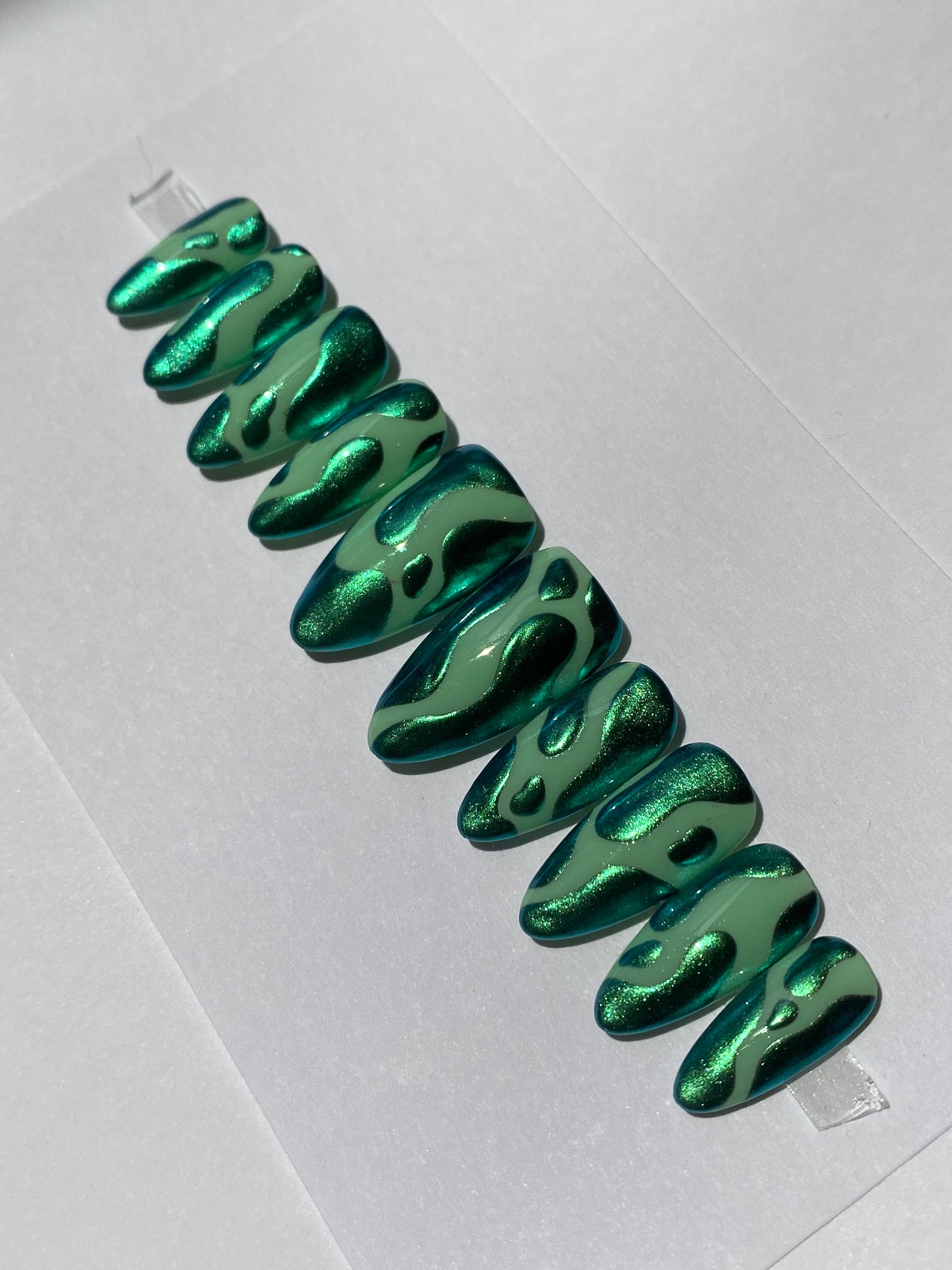 Green Chrome Blob PRESS ON NAILS Chrome Drip Nails Metallic - Etsy