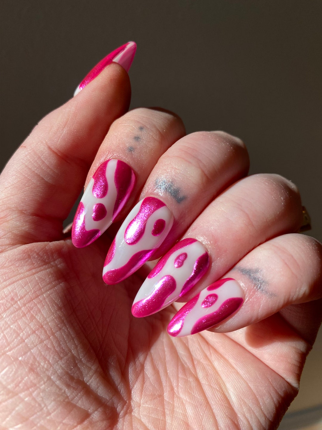 Pink Chrome Blobs PRESS ON NAILS | Hot Pink Nails, Metallic Nails, Pink ...
