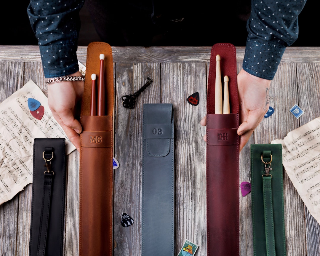 Leather Drumstick Bag - Personalized Drumstick Holder - Custom Drum ...