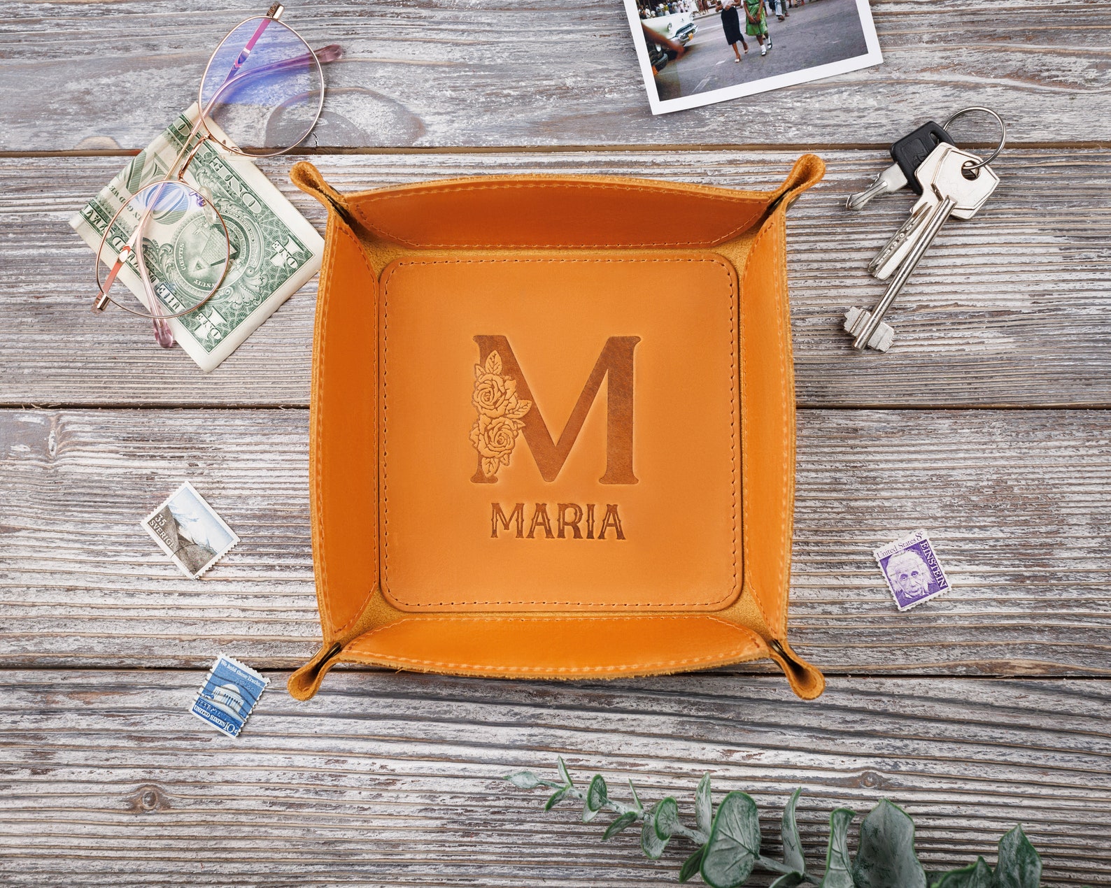 Personalized Valet Tray - Leather Catchall With Personalized - Custom ...