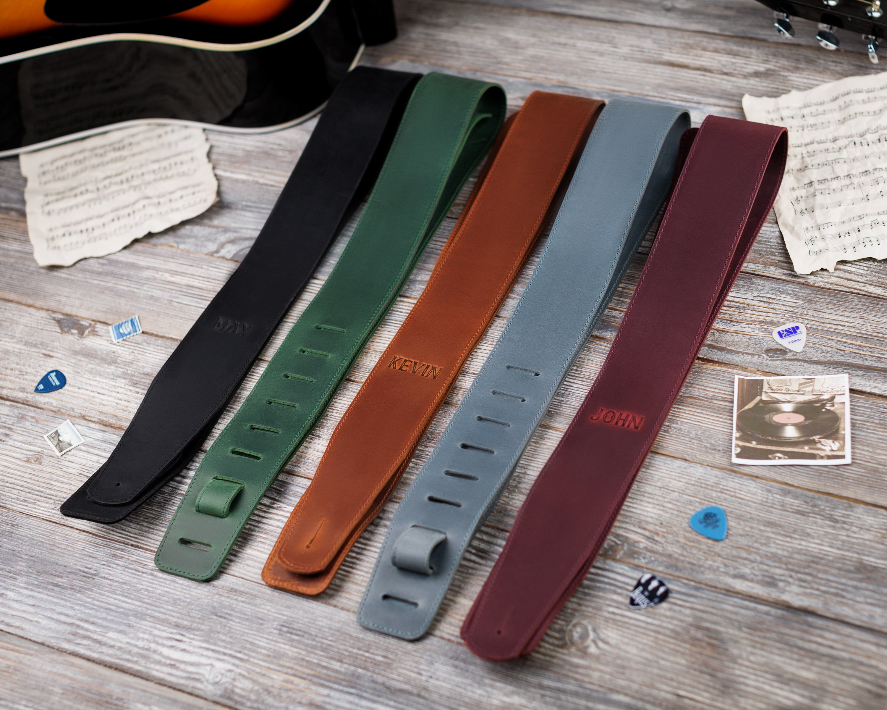 Personalized Guitar Strap - Leather Adjustable Guitar Strap - Custom ...