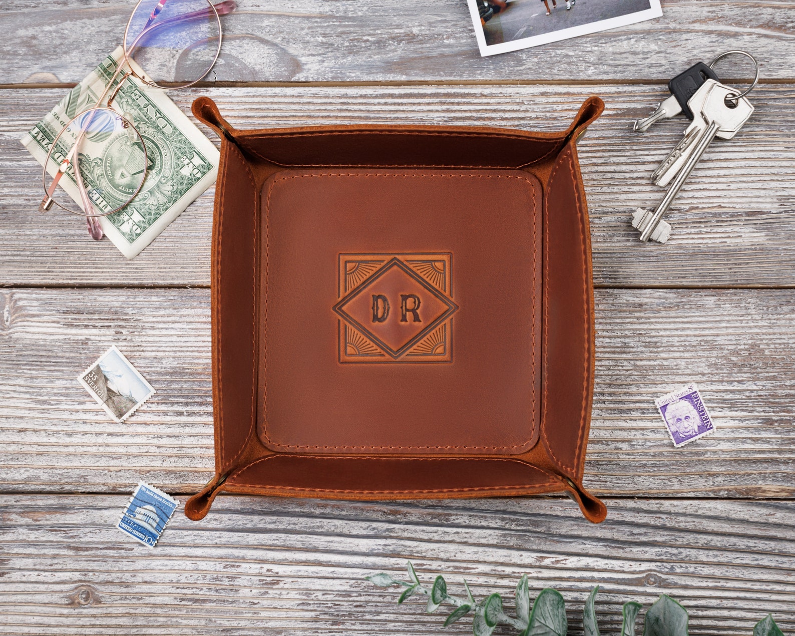 Personalized Valet Tray - Leather Catchall With Personalized - Custom ...
