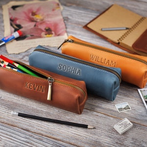 Leather Personalized Pencil Case - Custom Pen Holder - Slim Artist Case ...