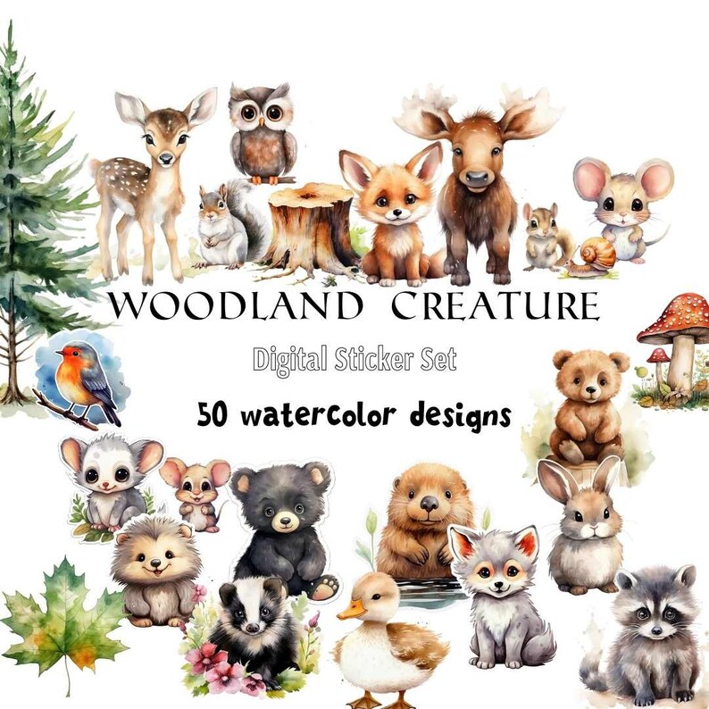 Digital Stickers Woodland Creature Forest Animals INSTANT - Etsy