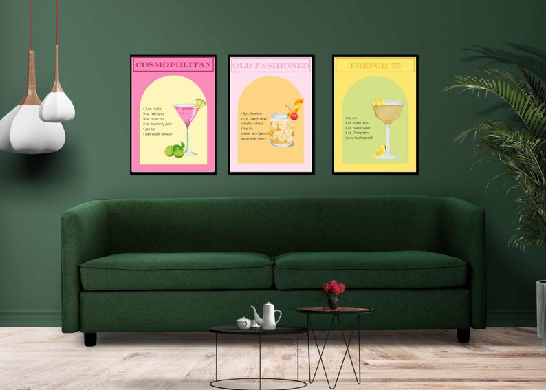 Cocktail Print Set of 9, Colorful Bar Cart Gallery Wall Set, DIGITAL ...