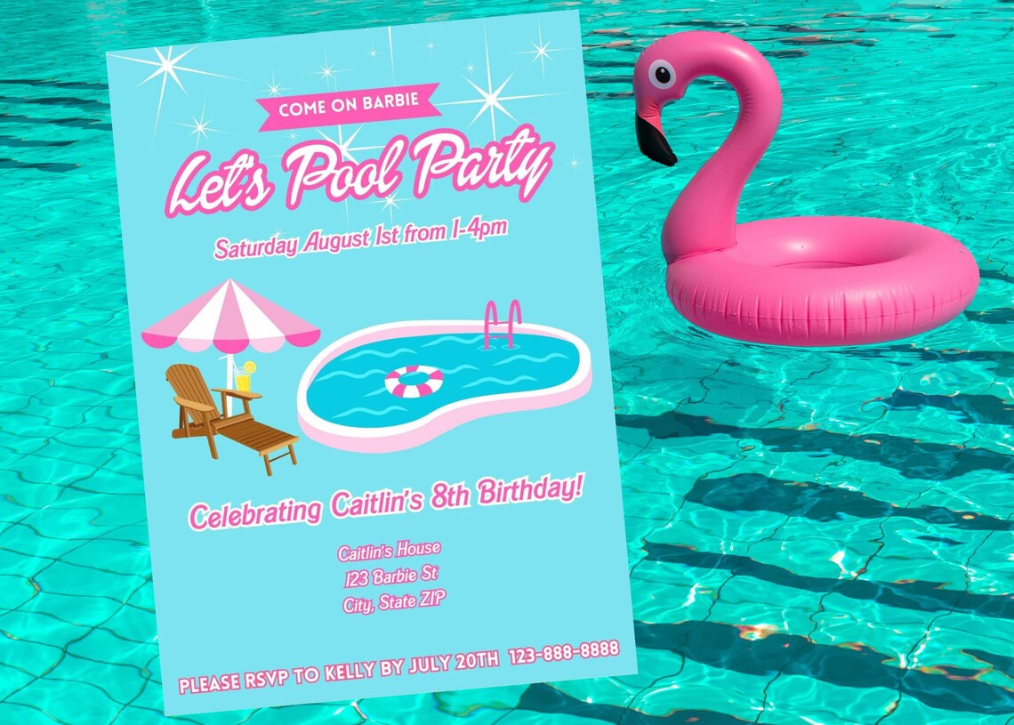 INSTANT DOWNLOAD Barbie Birthday Invitation Pool Party - Etsy