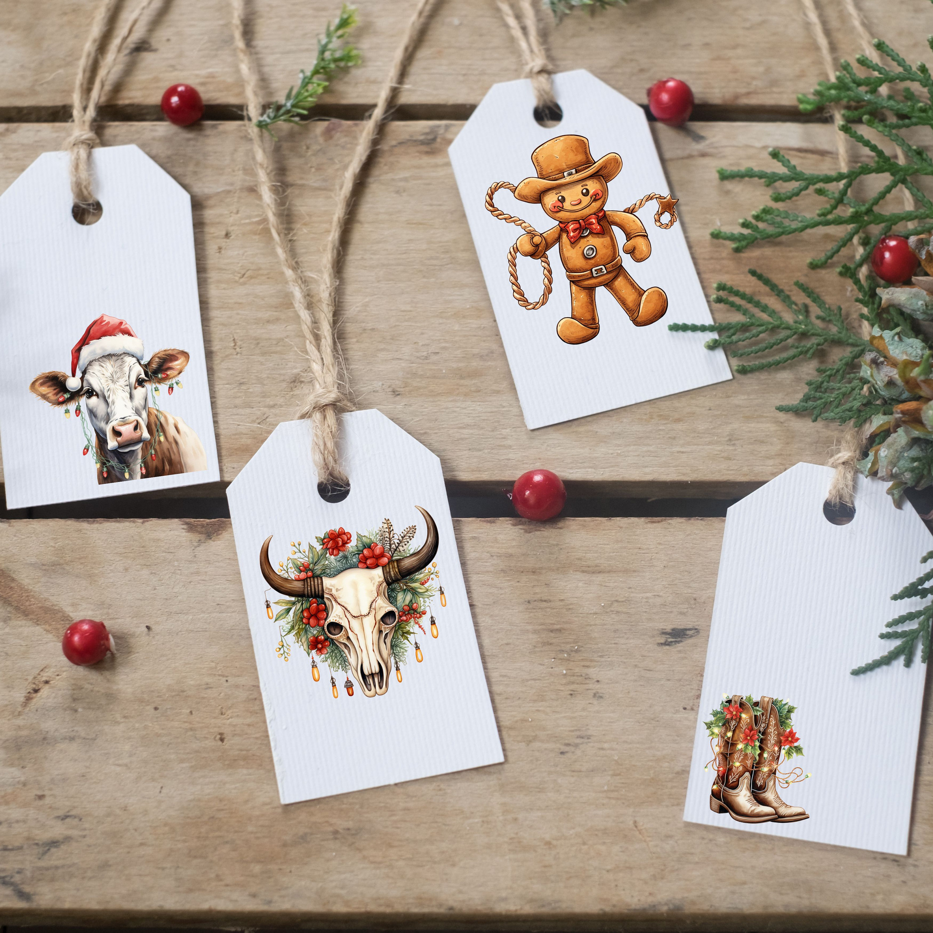 Western Christmas Cowboy Howdy Santa Gingerbread Man Cactus Cow Print ...
