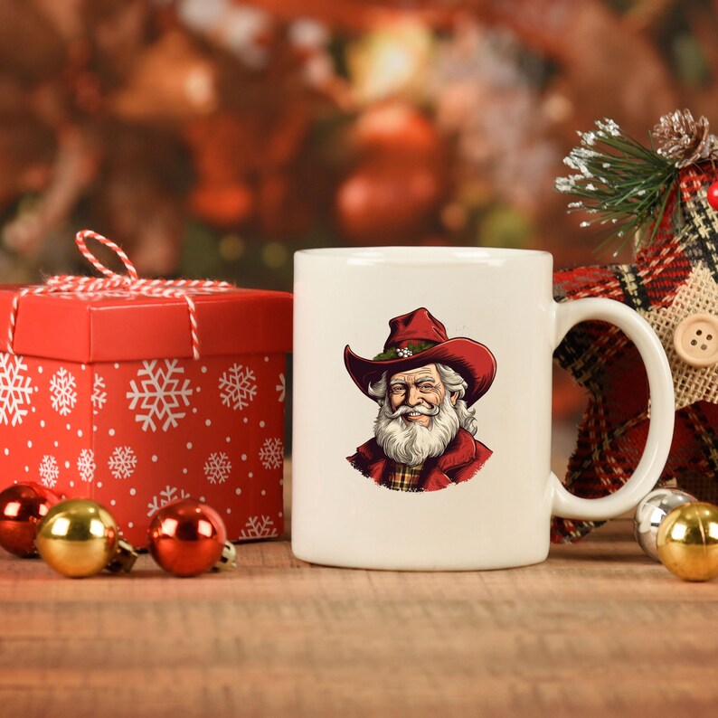 Western Christmas Cowboy Howdy Santa Gingerbread Man Cactus Cow Print ...