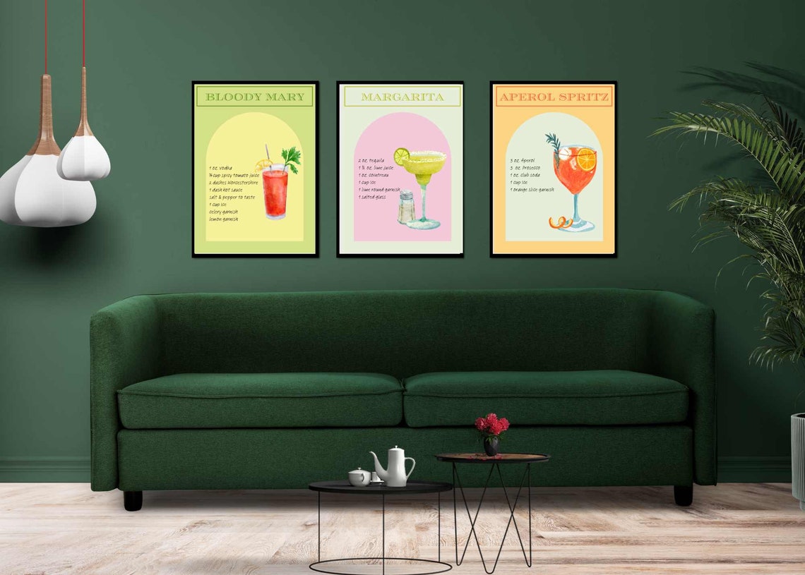 Cocktail Print Set of 9 Colorful Bar Cart Gallery Wall Set - Etsy