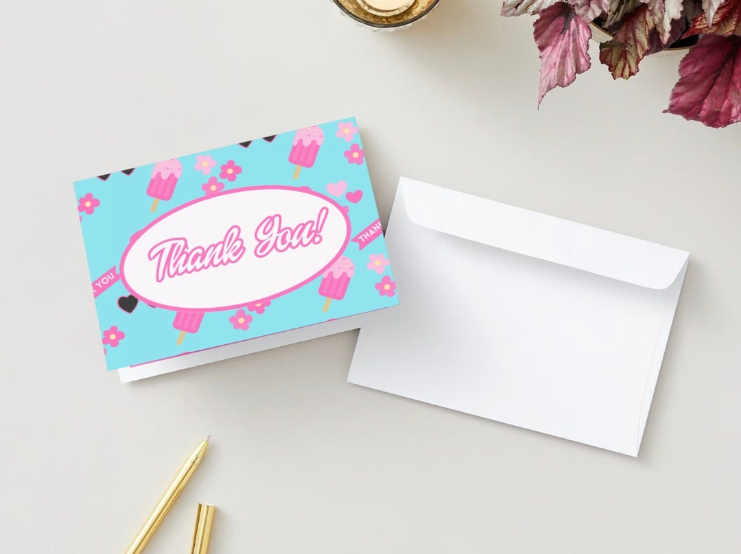 Barbie Birthday Thank You Card Pool Party Customizable - Etsy
