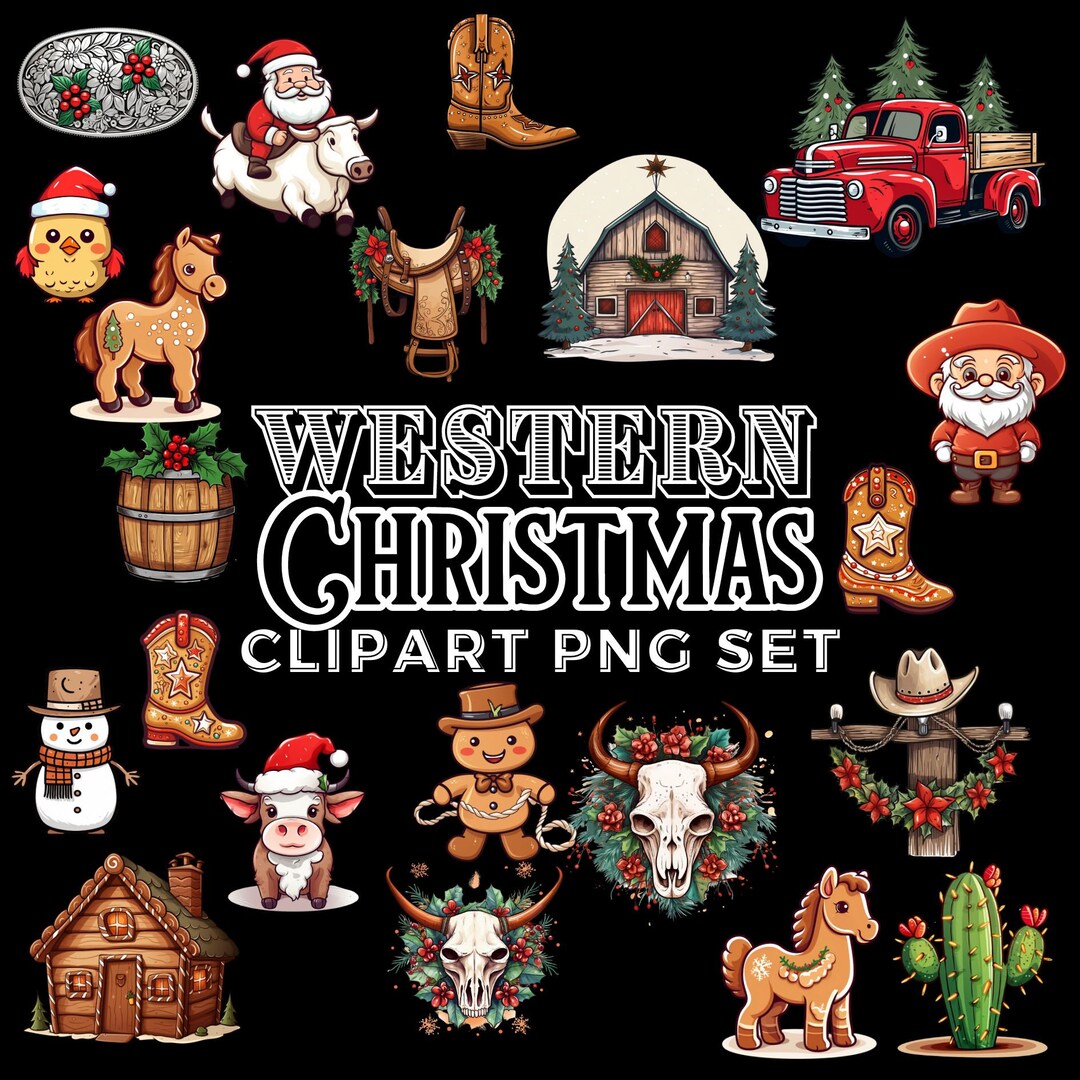 Western Christmas Cowboy Howdy Santa Gingerbread Man Cactus Cow Print ...