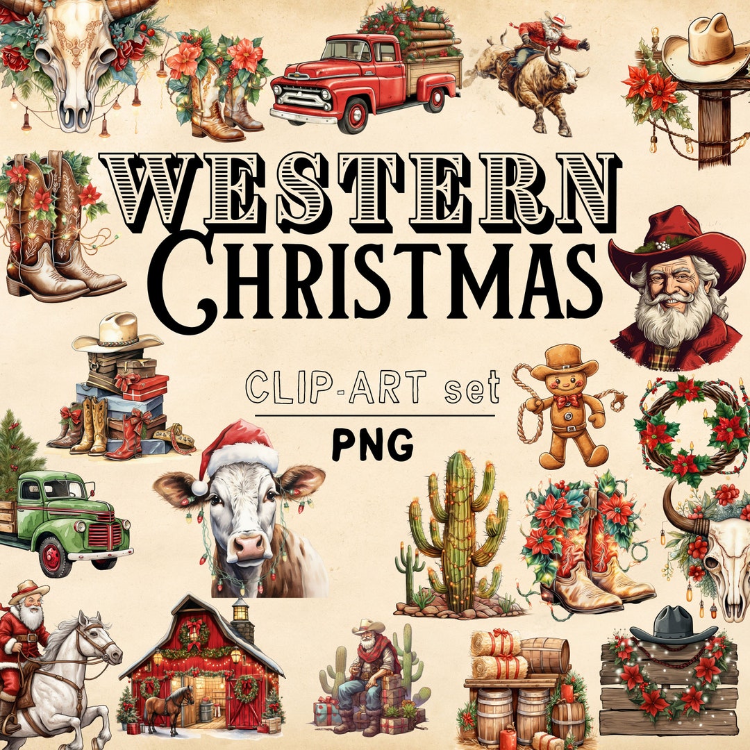 Western Christmas Cowboy Howdy Santa Gingerbread Man Cactus Cow Print ...