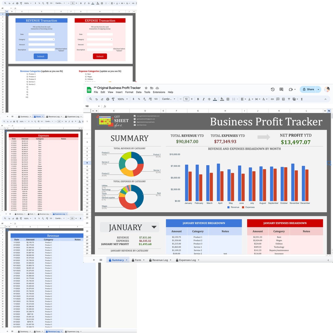 2024 Business Profit Tracker Spreadsheet Google Sheets Template Bright ...