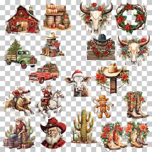 Western Christmas Cowboy Howdy Santa Gingerbread Man Cactus Cow Print ...