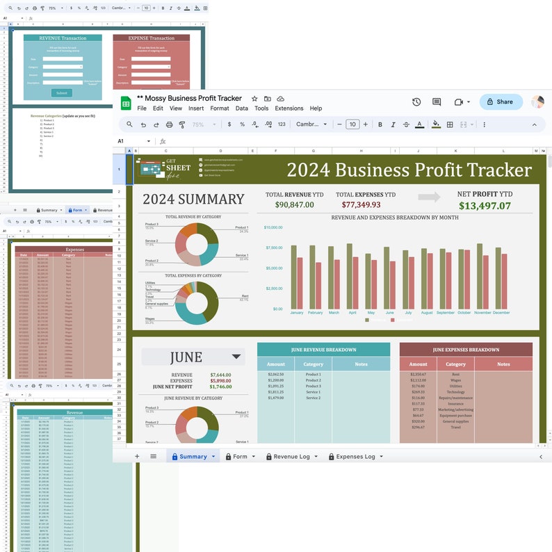 2024 Business Profit Tracker Spreadsheet Google Sheets Template Calming ...