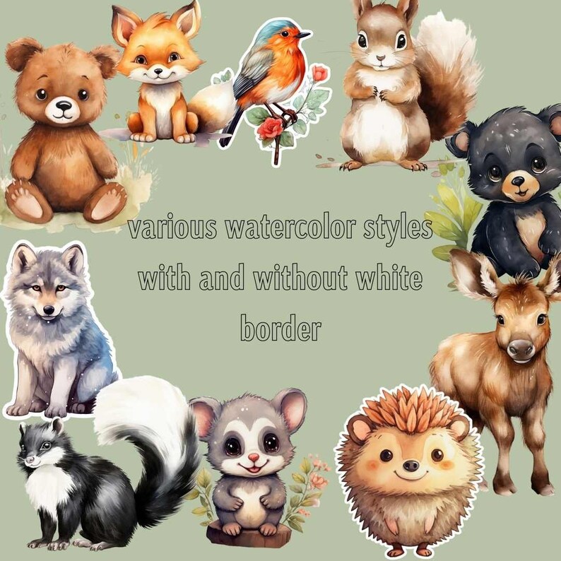 Digital Stickers Woodland Creature Forest Animals INSTANT - Etsy