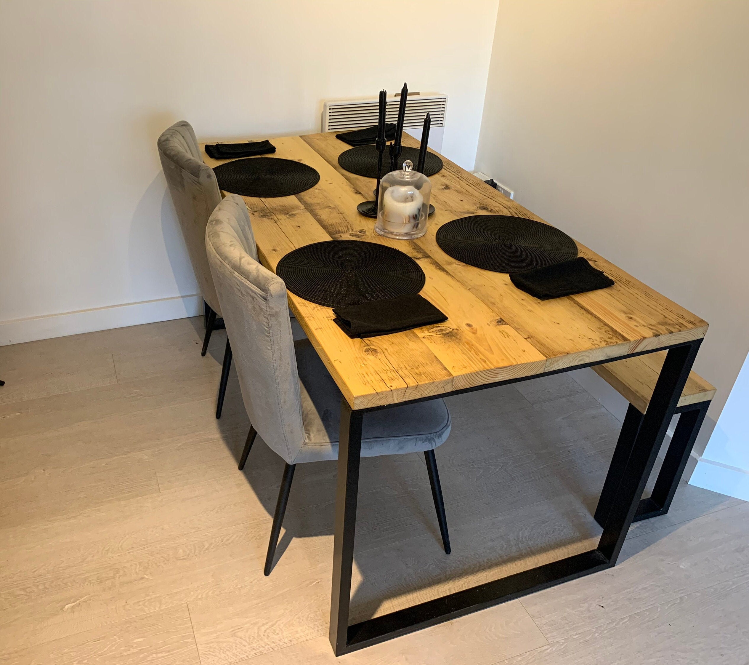 Reclaimed Wood Dining Table on Industrial Style Square Steel Frame - Etsy