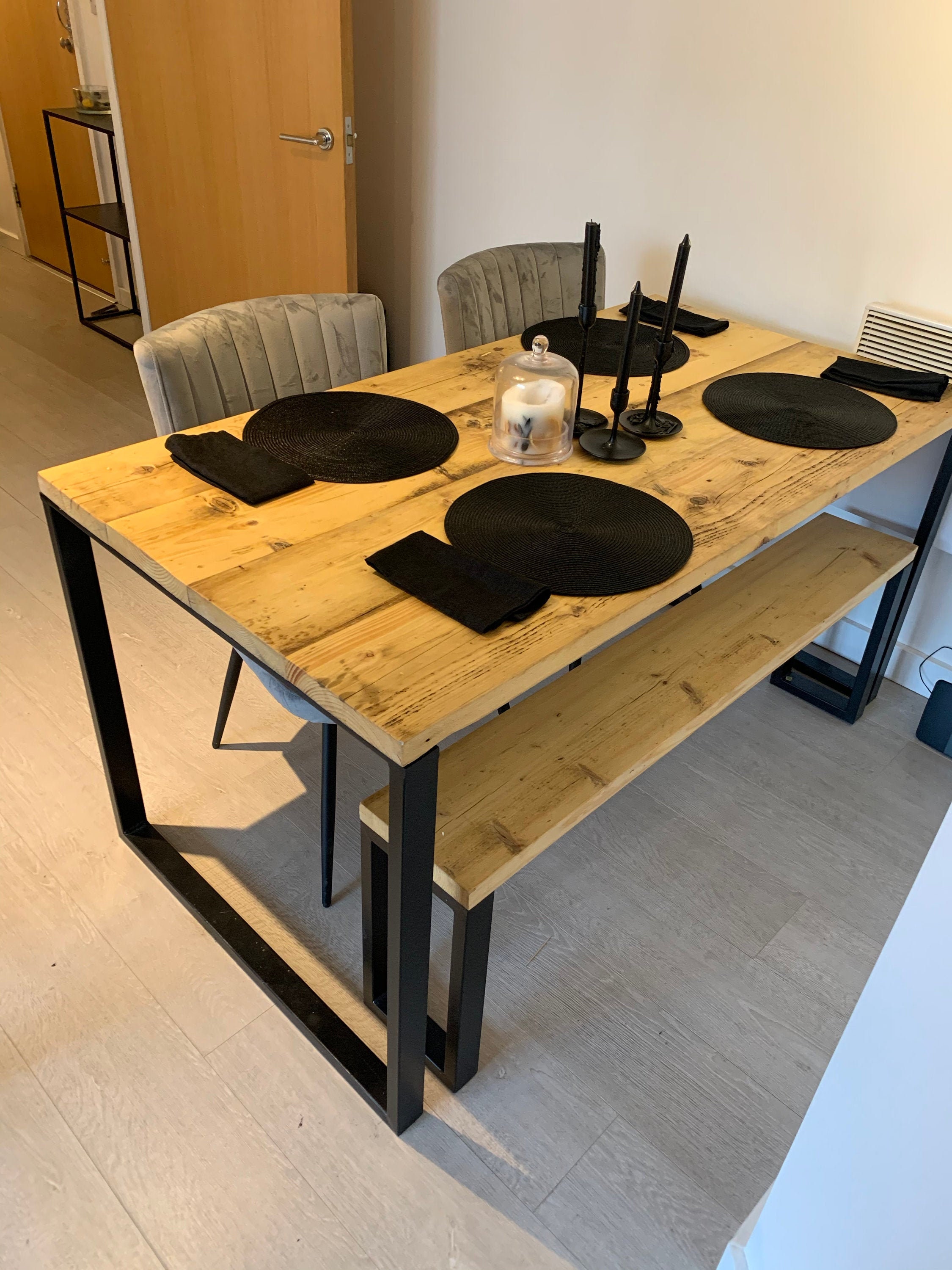 Reclaimed Wood Dining Table on Industrial Style Square Steel Frame - Etsy