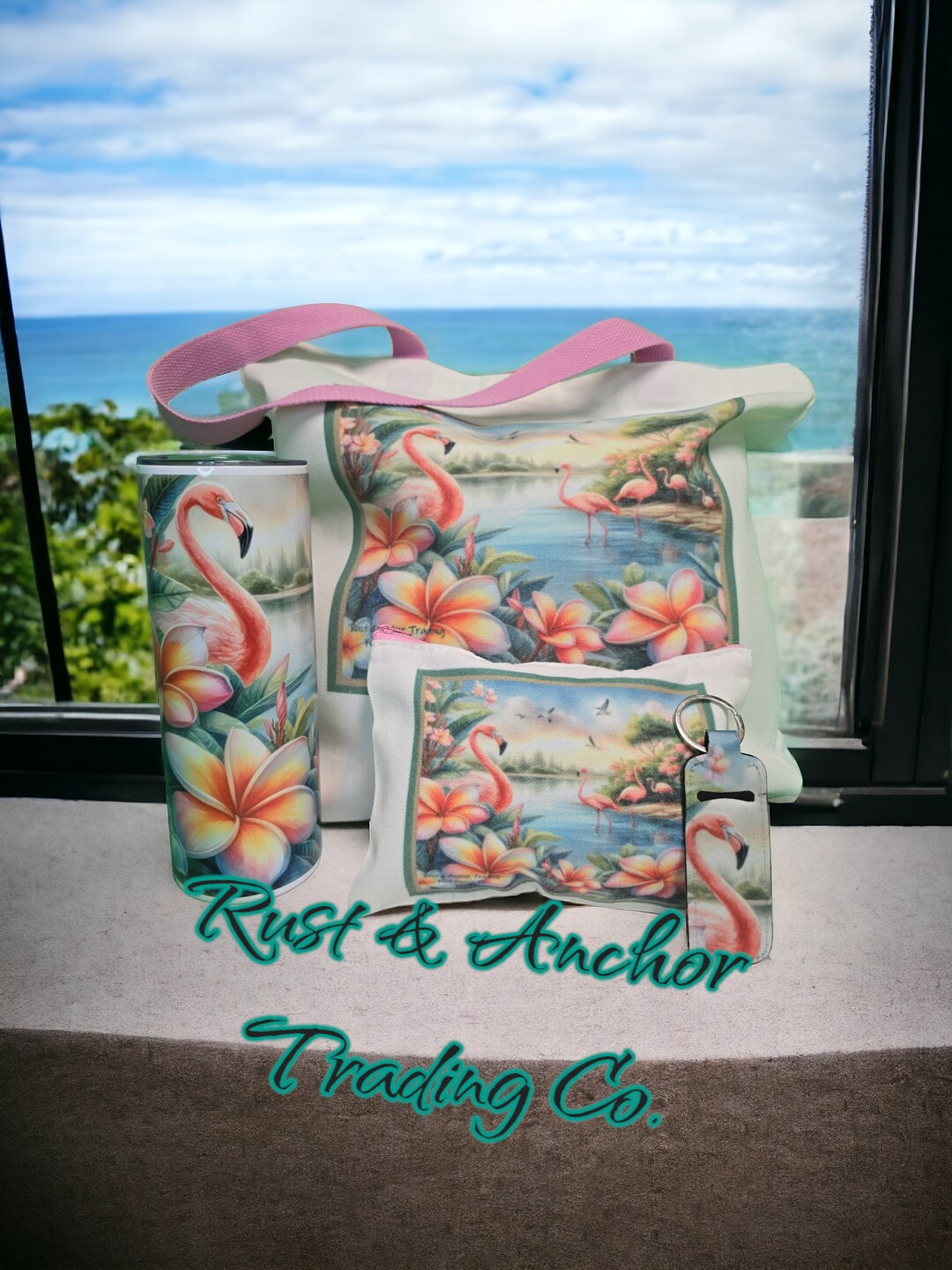 Flamingo Paradise Beach Tote, 20oz Insulated Tumbler Cosmetic Bag Lip ...