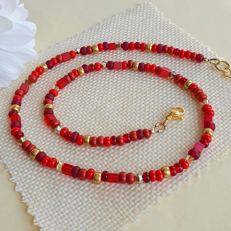Red Bead Necklace - Etsy