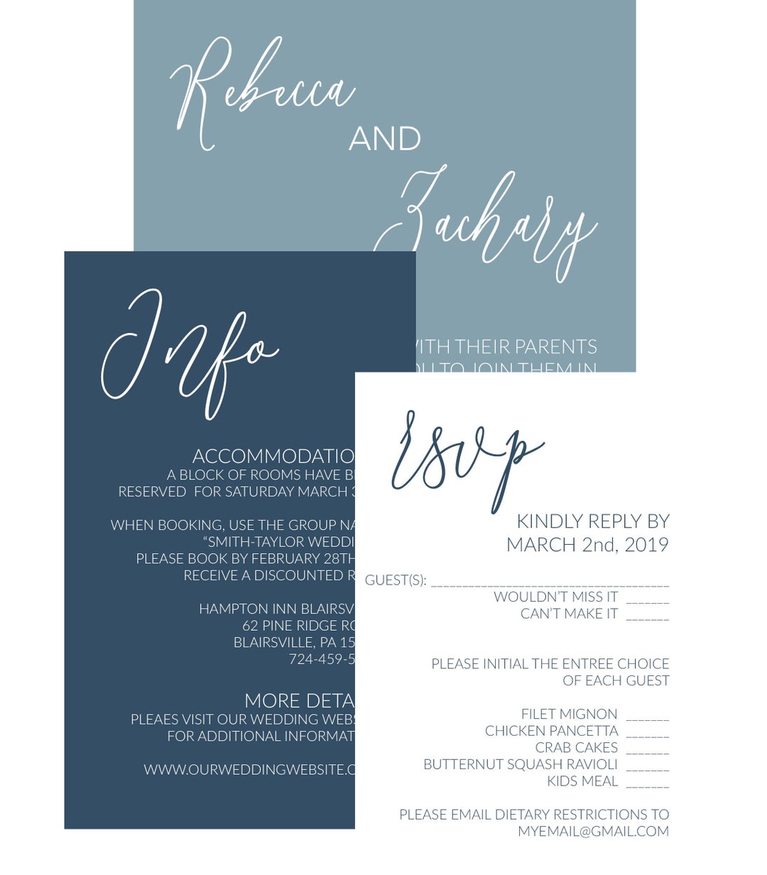 Simple Slate Blue Wedding Invitation Suite for Digital Download (high ...