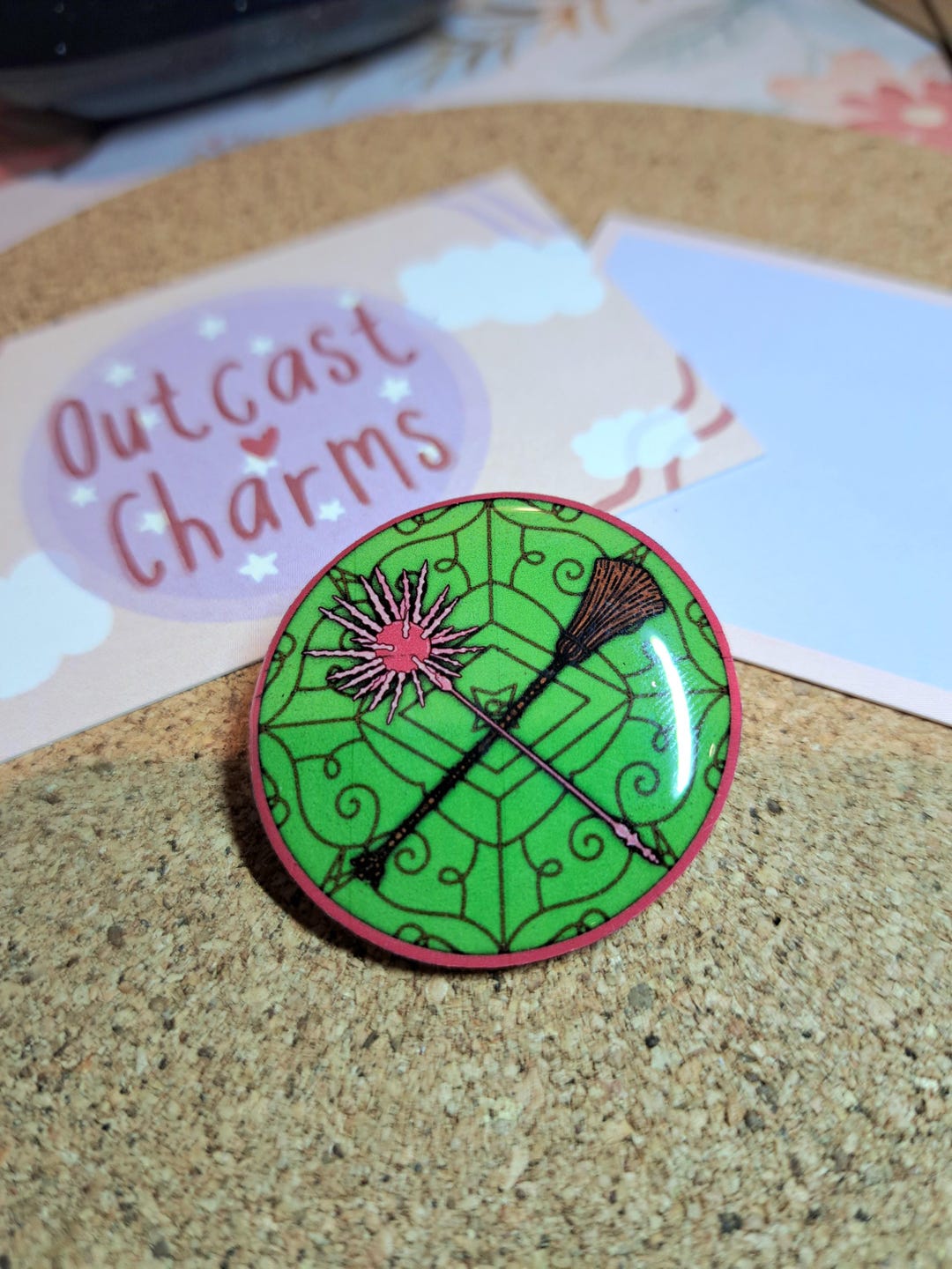 Wicked Inspired Broom and Wand Pin- Handmade Shrink Plastic Pin - Etsy