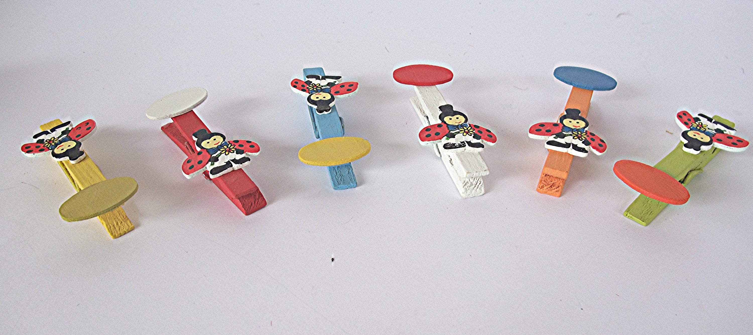 Lot de 6 marque place/porte noms/pince à linge/coccinelles/défi avril ...